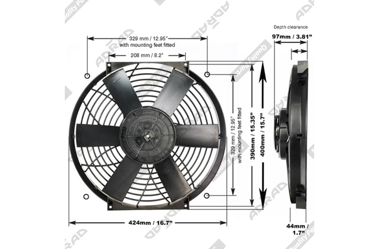 Performance Products | 16" Thermatic Fan 12v 2120 CFM Universal ...